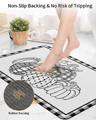 Black and White Bath Mat for Tub,Non Slip Bathroom Floor Runner Rug Quick Dry & Absorbent Diatomaceous Earth Kitchen Room Shower Sink Washable Doormat,Thanksgiving Pumpkin Boho Polka Dot Plaid 18"x30"