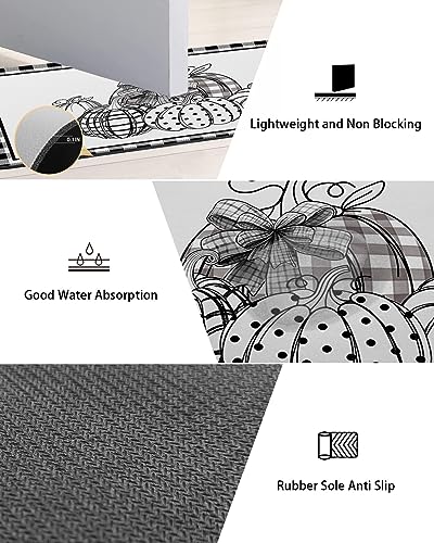 Black and White Bath Mat for Tub,Non Slip Bathroom Floor Runner Rug Quick Dry & Absorbent Diatomaceous Earth Kitchen Room Shower Sink Washable Doormat,Thanksgiving Pumpkin Boho Polka Dot Plaid 18"x30"