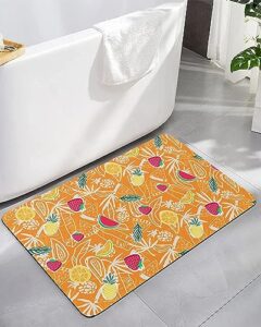 tropical summer bath mat for tub,non slip bathroom floor runner rug quick dry & absorbent diatomaceous earth kitchen room shower sink washable doormat,orange fruit lemon watermelon pineapple 16"x24"