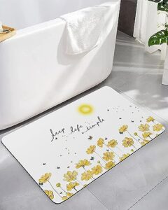 sun flower bath mat for tub,non slip bathroom floor runner rug quick dry & absorbent diatomaceous earth kitchen room shower sink washable doormat,elegant gold spring florals cartoon butter-fly 18"x30"