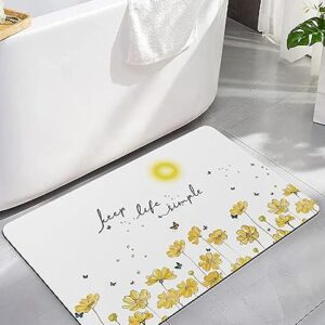 Sun Flower Bath Mat for Tub,Non Slip Bathroom Floor Runner Rug Quick Dry & Absorbent Diatomaceous Earth Kitchen Room Shower Sink Washable Doormat,Elegant Gold Spring Florals Cartoon Butter-fly 18"x30"