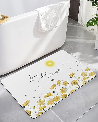 Sun Flower Bath Mat for Tub,Non Slip Bathroom Floor Runner Rug Quick Dry & Absorbent Diatomaceous Earth Kitchen Room Shower Sink Washable Doormat,Elegant Gold Spring Florals Cartoon Butter-fly 18"x30"