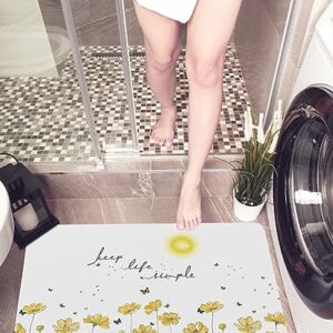 Sun Flower Bath Mat for Tub,Non Slip Bathroom Floor Runner Rug Quick Dry & Absorbent Diatomaceous Earth Kitchen Room Shower Sink Washable Doormat,Elegant Gold Spring Florals Cartoon Butter-fly 18"x30"