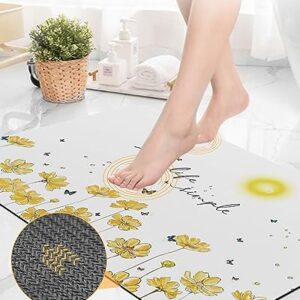 Sun Flower Bath Mat for Tub,Non Slip Bathroom Floor Runner Rug Quick Dry & Absorbent Diatomaceous Earth Kitchen Room Shower Sink Washable Doormat,Elegant Gold Spring Florals Cartoon Butter-fly 18"x30"