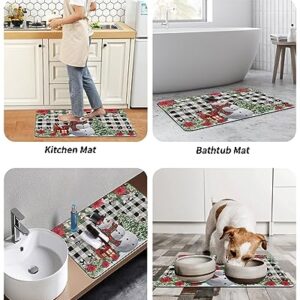 Christmas Snowman Bath Mat for Tub,Non Slip Bathroom Floor Runner Rug Quick Dry & Absorbent Diatomaceous Earth Shower Sink Washable Doormat,Black Grey Farmhouse Plaid Poinsettia Eucalyptus 16"x24"