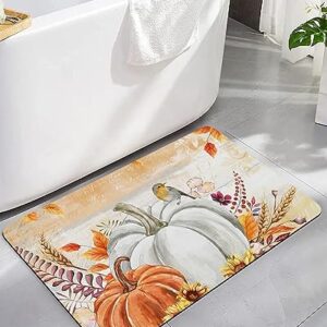 Thanksgiving Bath Mat for Tub,Non Slip Bathroom Floor Runner Rug Quick Dry & Absorbent Diatomaceous Earth Kitchen Shower Sink Washable Doormat,Fall Pumpkins Autumn Fall Leaves Oil Painting 16"x24"