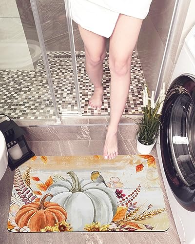 Thanksgiving Bath Mat for Tub,Non Slip Bathroom Floor Runner Rug Quick Dry & Absorbent Diatomaceous Earth Kitchen Shower Sink Washable Doormat,Fall Pumpkins Autumn Fall Leaves Oil Painting 16"x24"