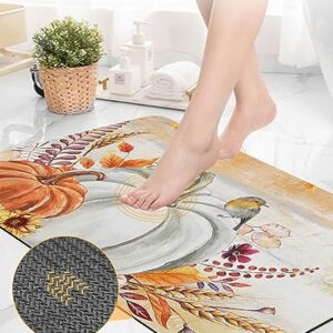 Thanksgiving Bath Mat for Tub,Non Slip Bathroom Floor Runner Rug Quick Dry & Absorbent Diatomaceous Earth Kitchen Shower Sink Washable Doormat,Fall Pumpkins Autumn Fall Leaves Oil Painting 16"x24"