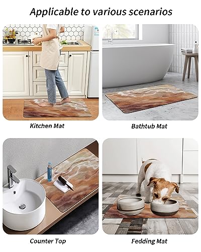 Summer Beach Bath Mat for Tub,Non Slip Bathroom Floor Runner Rug Quick Dry & Absorbent Diatomaceous Earth Shower Sink Kitchen Living Room Washable Doormat,Modern Abstract Boho Gradient Wave 18"x30"