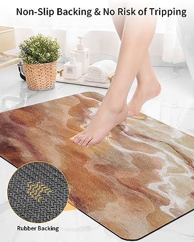 Summer Beach Bath Mat for Tub,Non Slip Bathroom Floor Runner Rug Quick Dry & Absorbent Diatomaceous Earth Shower Sink Kitchen Living Room Washable Doormat,Modern Abstract Boho Gradient Wave 18"x30"