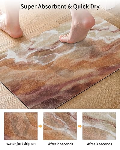 Summer Beach Bath Mat for Tub,Non Slip Bathroom Floor Runner Rug Quick Dry & Absorbent Diatomaceous Earth Shower Sink Kitchen Living Room Washable Doormat,Modern Abstract Boho Gradient Wave 18"x30"