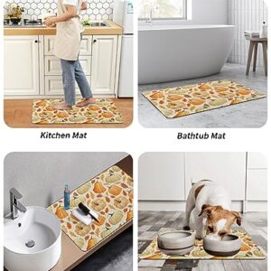 Fall Pumpkin Bath Mat for Tub,Non Slip Bathroom Floor Runner Rug Quick Dry & Absorbent Diatomaceous Earth Kitchen Room Shower Sink Washable Doormat,Thanksgiving Orange Harvest Wheat Farmhouse 20"x32"