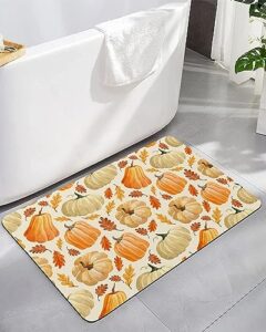 fall pumpkin bath mat for tub,non slip bathroom floor runner rug quick dry & absorbent diatomaceous earth kitchen room shower sink washable doormat,thanksgiving orange harvest wheat farmhouse 20"x32"