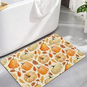 Fall Pumpkin Bath Mat for Tub,Non Slip Bathroom Floor Runner Rug Quick Dry & Absorbent Diatomaceous Earth Kitchen Room Shower Sink Washable Doormat,Thanksgiving Orange Harvest Wheat Farmhouse 20"x32"