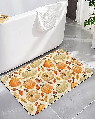 Fall Pumpkin Bath Mat for Tub,Non Slip Bathroom Floor Runner Rug Quick Dry & Absorbent Diatomaceous Earth Kitchen Room Shower Sink Washable Doormat,Thanksgiving Orange Harvest Wheat Farmhouse 20"x32"