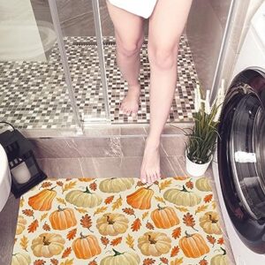 Fall Pumpkin Bath Mat for Tub,Non Slip Bathroom Floor Runner Rug Quick Dry & Absorbent Diatomaceous Earth Kitchen Room Shower Sink Washable Doormat,Thanksgiving Orange Harvest Wheat Farmhouse 20"x32"