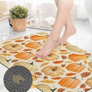 Fall Pumpkin Bath Mat for Tub,Non Slip Bathroom Floor Runner Rug Quick Dry & Absorbent Diatomaceous Earth Kitchen Room Shower Sink Washable Doormat,Thanksgiving Orange Harvest Wheat Farmhouse 20"x32"