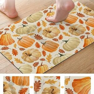 Fall Pumpkin Bath Mat for Tub,Non Slip Bathroom Floor Runner Rug Quick Dry & Absorbent Diatomaceous Earth Kitchen Room Shower Sink Washable Doormat,Thanksgiving Orange Harvest Wheat Farmhouse 20"x32"