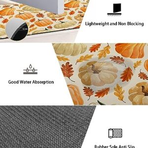 Fall Pumpkin Bath Mat for Tub,Non Slip Bathroom Floor Runner Rug Quick Dry & Absorbent Diatomaceous Earth Kitchen Room Shower Sink Washable Doormat,Thanksgiving Orange Harvest Wheat Farmhouse 20"x32"