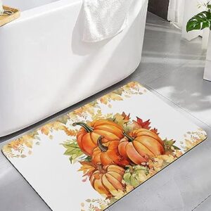 Autumn Pumpkins Bath Mat for Tub,Non Slip Bathroom Floor Runner Rug Quick Dry & Absorbent Diatomaceous Earth Kitchen Room Shower Sink Washable Doormat,Thanksgiving Eucalyptus Maple Leaves 18"x30"