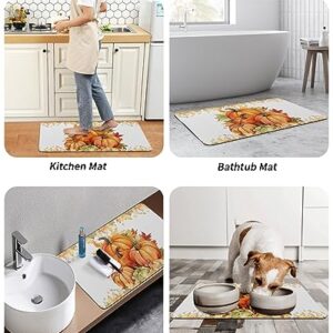 Autumn Pumpkins Bath Mat for Tub,Non Slip Bathroom Floor Runner Rug Quick Dry & Absorbent Diatomaceous Earth Kitchen Room Shower Sink Washable Doormat,Thanksgiving Eucalyptus Maple Leaves 18"x30"