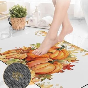 Autumn Pumpkins Bath Mat for Tub,Non Slip Bathroom Floor Runner Rug Quick Dry & Absorbent Diatomaceous Earth Kitchen Room Shower Sink Washable Doormat,Thanksgiving Eucalyptus Maple Leaves 18"x30"