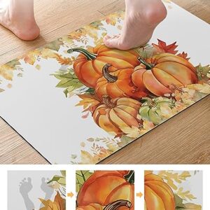 Autumn Pumpkins Bath Mat for Tub,Non Slip Bathroom Floor Runner Rug Quick Dry & Absorbent Diatomaceous Earth Kitchen Room Shower Sink Washable Doormat,Thanksgiving Eucalyptus Maple Leaves 18"x30"