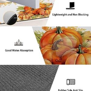 Autumn Pumpkins Bath Mat for Tub,Non Slip Bathroom Floor Runner Rug Quick Dry & Absorbent Diatomaceous Earth Kitchen Room Shower Sink Washable Doormat,Thanksgiving Eucalyptus Maple Leaves 18"x30"