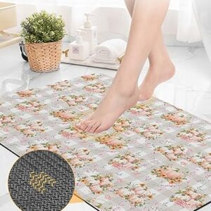 Pumpkin Sunflower Bath Mat for Tub,Non Slip Bathroom Floor Runner Rug Quick Dry & Absorbent Diatomaceous Earth Kitchen Shower Sink Washable Doormat,Thanksgiving Fall Eucalyptus Leaves Lattice 16"x24"