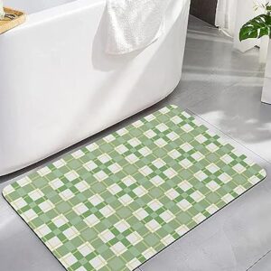 Ombre Green Plaid Bath Mat for Tub,Non Slip Bathroom Floor Runner Rug Quick Dry & Absorbent Diatomaceous Earth Kitchen Room Shower Sink Washable Doormat,Minimalistic Geometric Farmhouse Grid 18"x30"