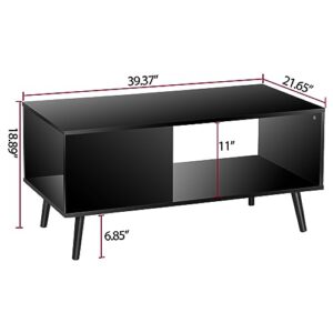 SUPER DEAL 2 Tier Modern Coffee Table with Storage for Living Room, 40 Inch Rectangle Wooden Accent Center Sofa Side Table for Indoor Bedroom Apartment Small Spaces, Black