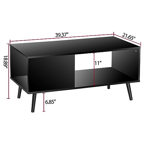 SUPER DEAL 2 Tier Modern Coffee Table with Storage for Living Room, 40 Inch Rectangle Wooden Accent Center Sofa Side Table for Indoor Bedroom Apartment Small Spaces, Black