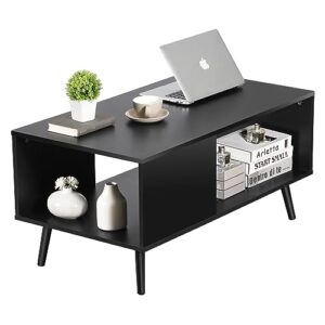 SUPER DEAL 2 Tier Modern Coffee Table with Storage for Living Room, 40 Inch Rectangle Wooden Accent Center Sofa Side Table for Indoor Bedroom Apartment Small Spaces, Black