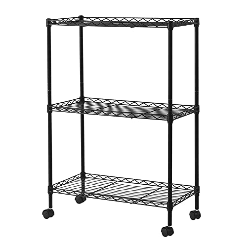 JOPESA Chrome 3-Tier Rolling Cart with Casters - Heavy Duty Utility Racks