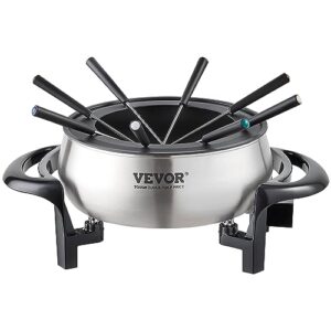 VEVOR Electric Fondue Pot Set, 3 Qt Melter for Cheese & Chocolate with 8 Forks, Candy Warmer with Temp Control, 1000W Non-Stick Stainless Steel Melting for Dessert, Broth, Wax Candle, Party Gift