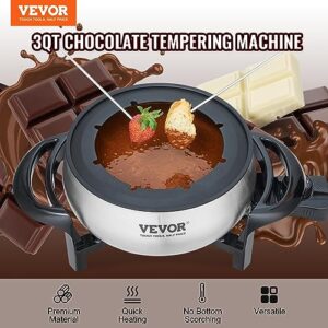 VEVOR Electric Fondue Pot Set, 3 Qt Melter for Cheese & Chocolate with 8 Forks, Candy Warmer with Temp Control, 1000W Non-Stick Stainless Steel Melting for Dessert, Broth, Wax Candle, Party Gift