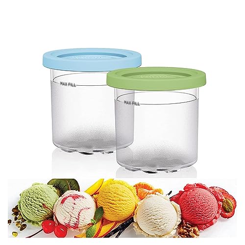 EVANEM 2/4/6PCS Creami Pints and Lids, for Ninja Creami Containers,16 OZ Ice Cream Pints Cup Reusable,Leaf-Proof Compatible NC301 NC300 NC299AMZ Series Ice Cream Maker,Blue+Green-2PCS