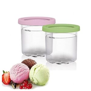 evanem 2/4/6pcs creami deluxe pints, for creami ninja ice cream deluxe,16 oz creami pint containers reusable,leaf-proof for nc301 nc300 nc299am series ice cream maker,pink+green-6pcs