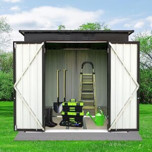 Zevemomo 6 x 4 FT Outdoor Shed, All Weather Tool Shed with Metal Foundation & 2 Lockable Doors, Metal Shed Outdoor Storage for Garden, Patio, Backyard, Lawn, Black