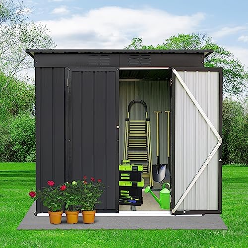 Zevemomo 6 x 4 FT Outdoor Shed, All Weather Tool Shed with Metal Foundation & 2 Lockable Doors, Metal Shed Outdoor Storage for Garden, Patio, Backyard, Lawn, Black