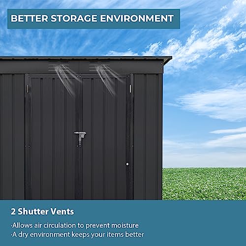 Zevemomo 6 x 4 FT Outdoor Shed, All Weather Tool Shed with Metal Foundation & 2 Lockable Doors, Metal Shed Outdoor Storage for Garden, Patio, Backyard, Lawn, Black