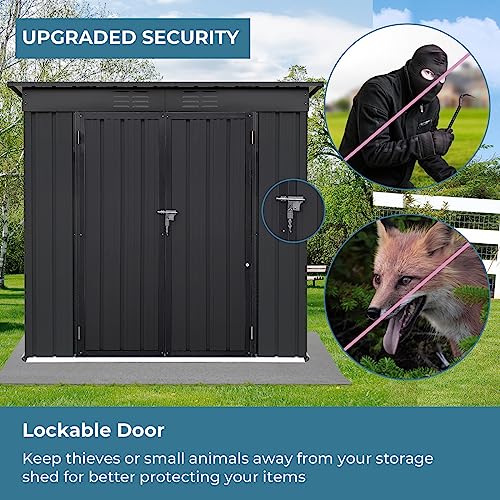 Zevemomo 6 x 4 FT Outdoor Shed, All Weather Tool Shed with Metal Foundation & 2 Lockable Doors, Metal Shed Outdoor Storage for Garden, Patio, Backyard, Lawn, Black