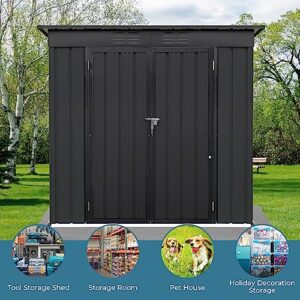 Zevemomo 6 x 4 FT Outdoor Shed, All Weather Tool Shed with Metal Foundation & 2 Lockable Doors, Metal Shed Outdoor Storage for Garden, Patio, Backyard, Lawn, Black