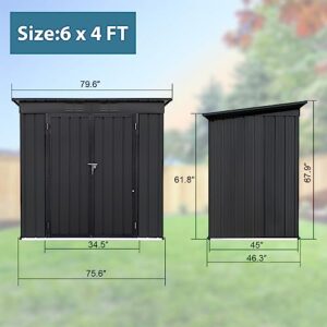 Zevemomo 6 x 4 FT Outdoor Shed, All Weather Tool Shed with Metal Foundation & 2 Lockable Doors, Metal Shed Outdoor Storage for Garden, Patio, Backyard, Lawn, Black