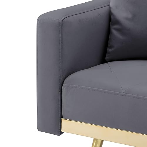 ERYE Upholstered Futon Sofa Sitting Space Loveseat Convertible Sleeper Couch Bed for Apartment Office Home Gym Living Room Furniture Sets Sofabed, Gray Velvet Tufted with 2 Cupholders