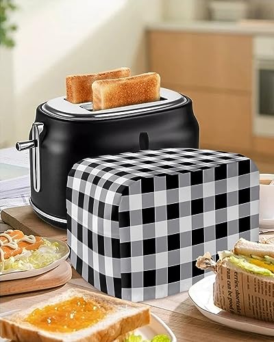 Toaster Cover, 2 Slice Toaster Cover Vintage Farmhouse Black White Buffalo Check Plaid Kitchen Small Appliance Covers, Dust and Machine Washable Bread Maker Cover (12w X 7.5d X 8h)