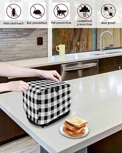 Toaster Cover, 2 Slice Toaster Cover Vintage Farmhouse Black White Buffalo Check Plaid Kitchen Small Appliance Covers, Dust and Machine Washable Bread Maker Cover (12w X 7.5d X 8h)