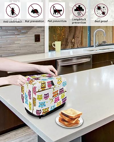 Toaster Cover, 2 Slice Toaster Cover Colorful Cartoon Owls Kitchen Small Appliance Covers, Dust and Machine Washable Bread Maker Cover (12w X 7.5d X 8h)