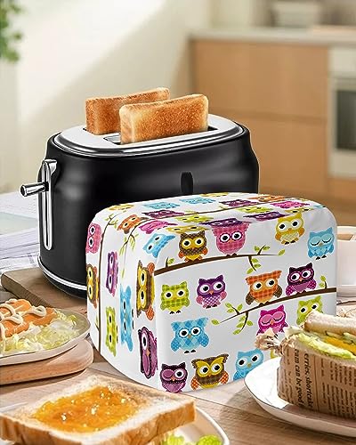 Toaster Cover, 2 Slice Toaster Cover Colorful Cartoon Owls Kitchen Small Appliance Covers, Dust and Machine Washable Bread Maker Cover (12w X 7.5d X 8h)