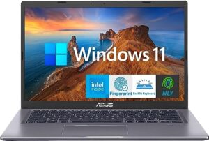 asus 14" vivobook laptop with fingerprint reader & backlit keyboard, fhd display, intel core i3-1115g4, 8gb ram, 256gb ssd, webcam, hdmi, usb-c, wi-fi 5, windows 11 home, grey